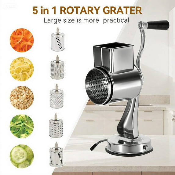 ORFELD Rotary Cheese Grater with Handle - Vegetable Shredder with 5 We