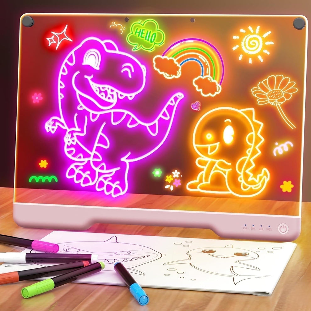 SaveJoy 7.9"X7.9" LED Drawing Board for Kids, LED Light-Up Dry Erase B ...