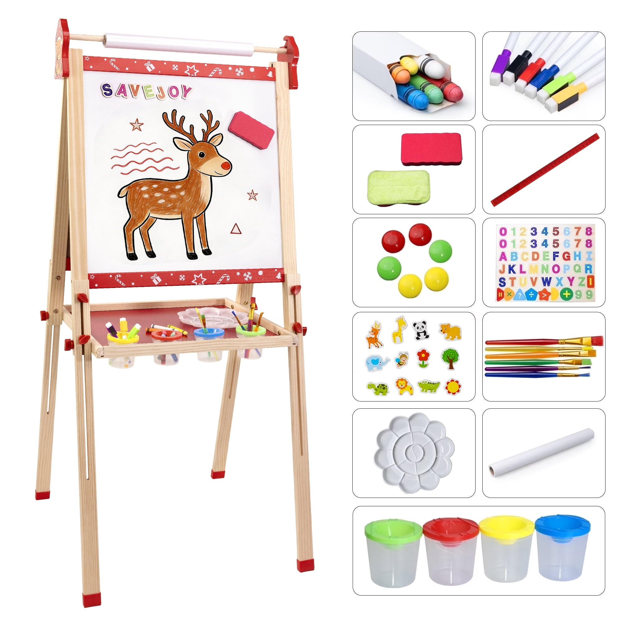 SaveJoy Reindeer Art Easel for Kids,Adjustable Double-Sided Magnetic W ...